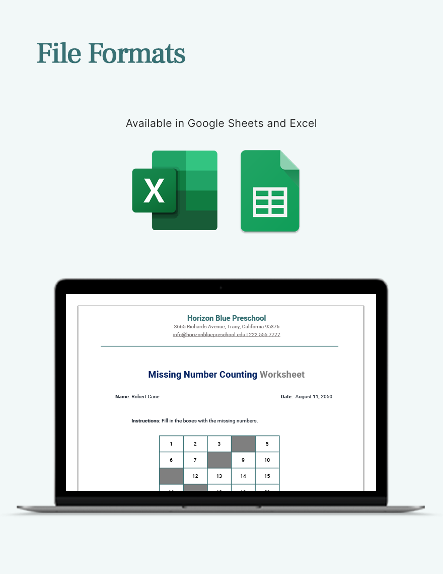 Missing Number Counting Worksheet - Google Sheets, Excel | Template.net