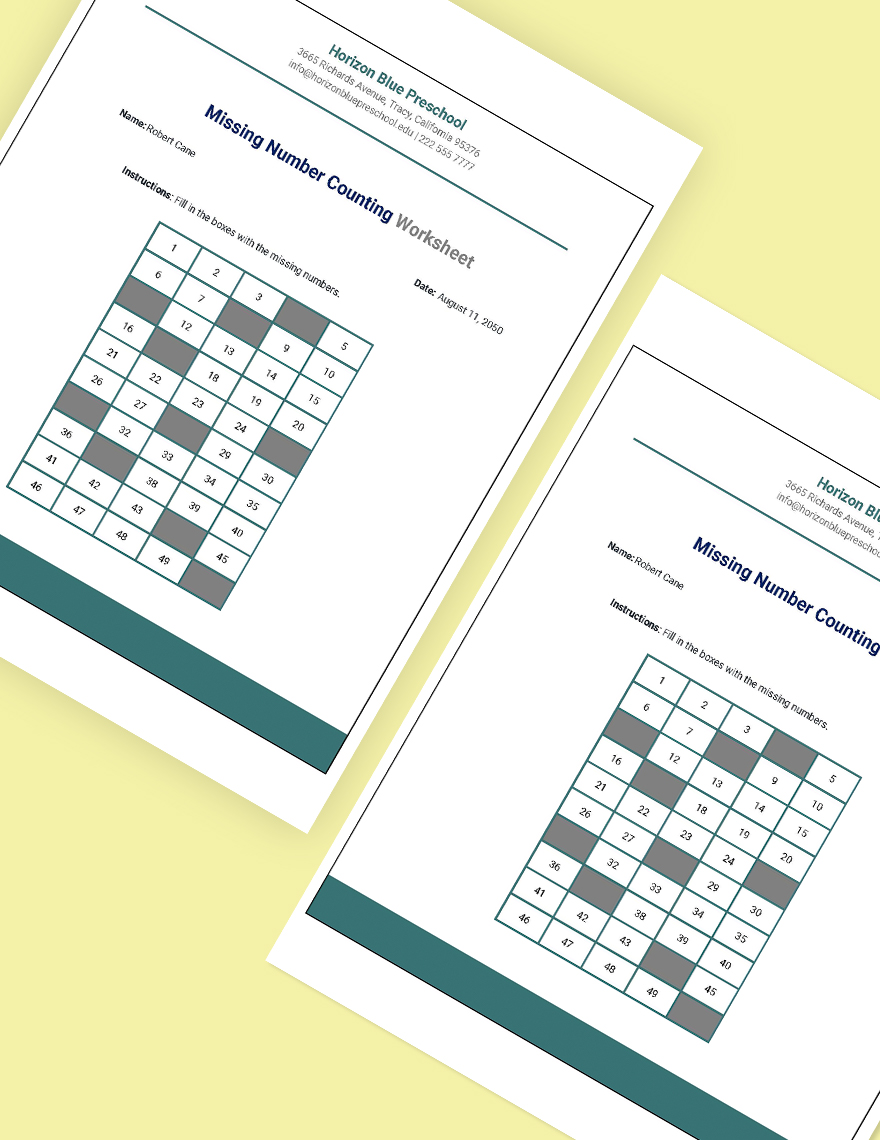 Missing Number Counting Worksheet - Google Sheets, Excel | Template.net