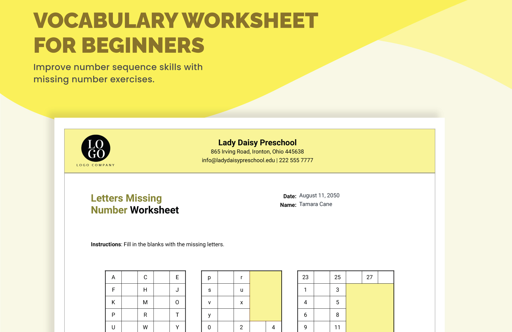 Letters Missing Number Worksheet Template Download In Excel Google Sheets Template