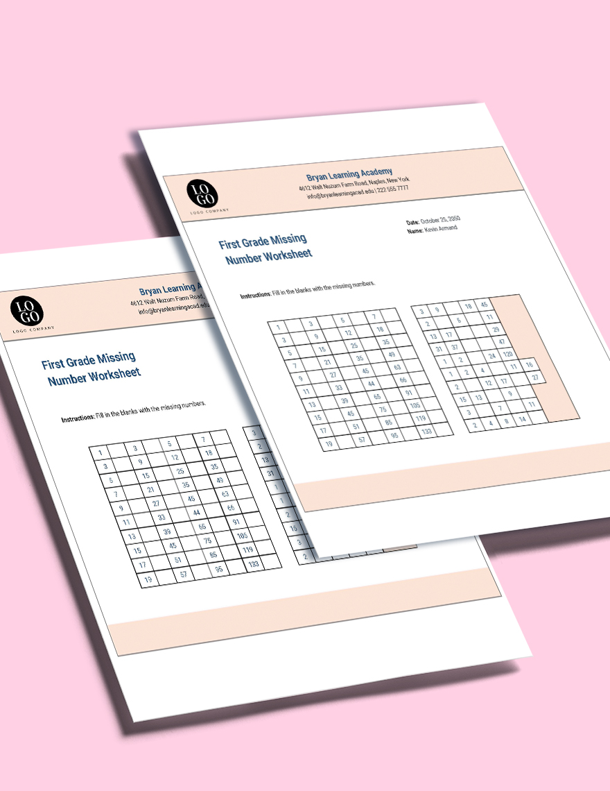 First Grade Missing Number Worksheet - Google Sheets, Excel | Template.net