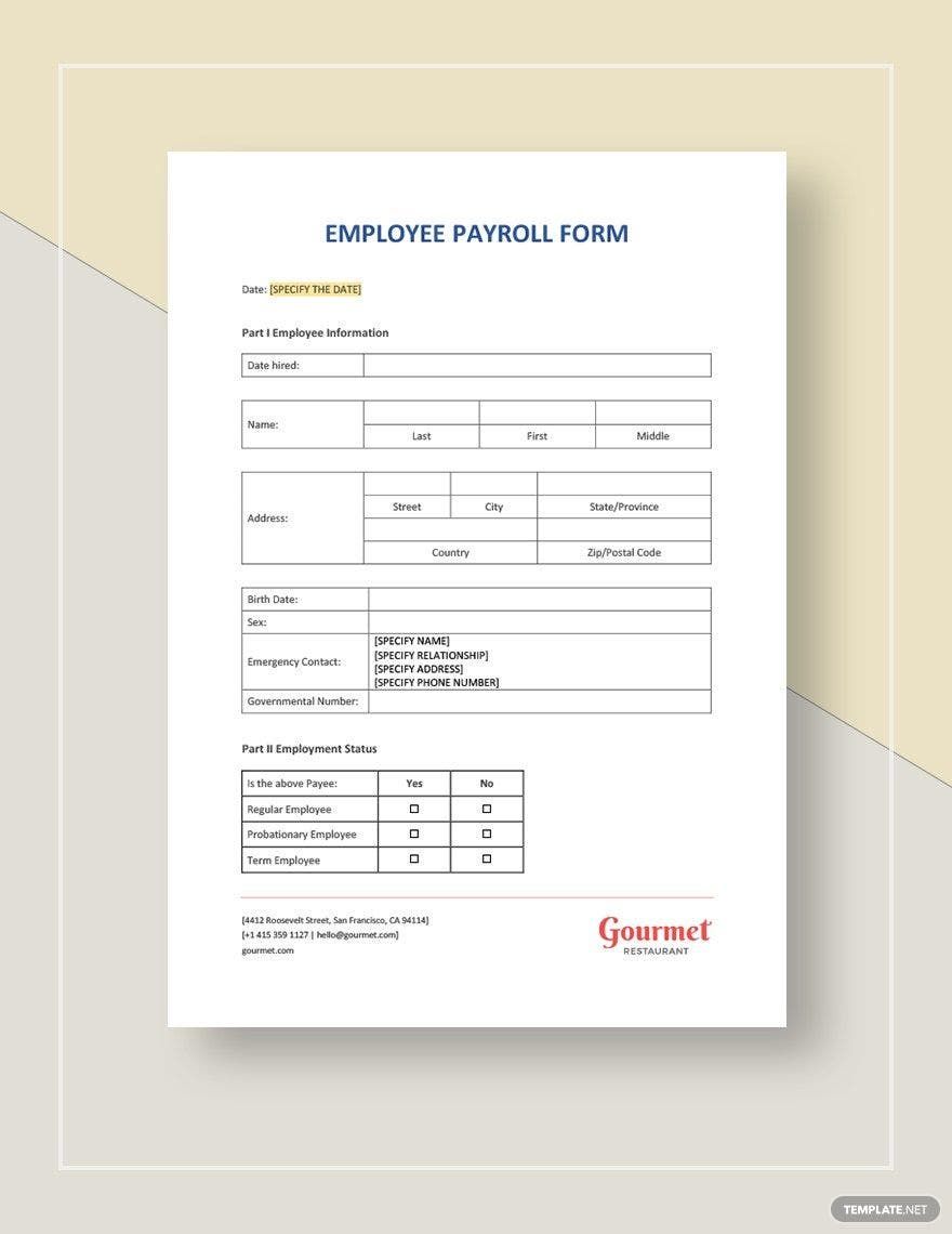 Employee Payroll Form Template In Pages MS Word GDocsLink Download