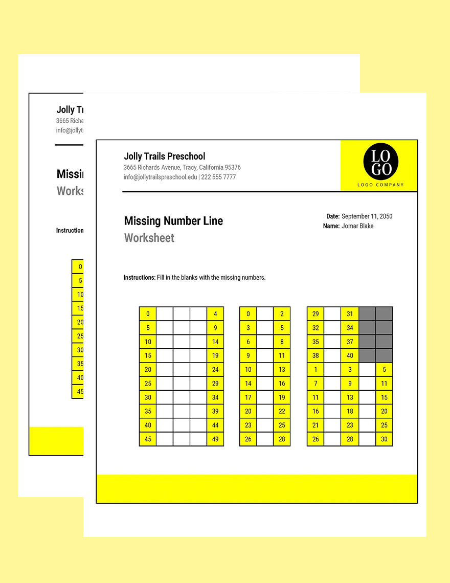Missing Number Line Worksheet Template - Google Sheets, Excel | Template.net