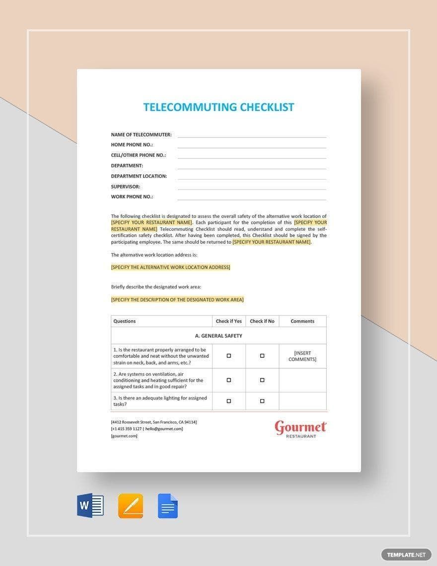 Telecommuting Checklist Template Download In Word Google Docs Apple 
