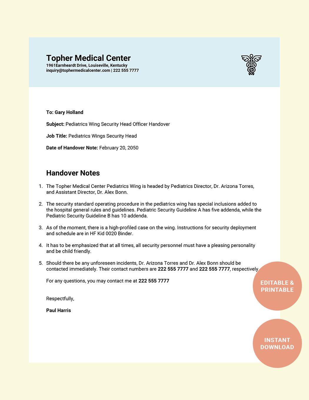 Free Security Handover Note Template Download In Word Google Docs 