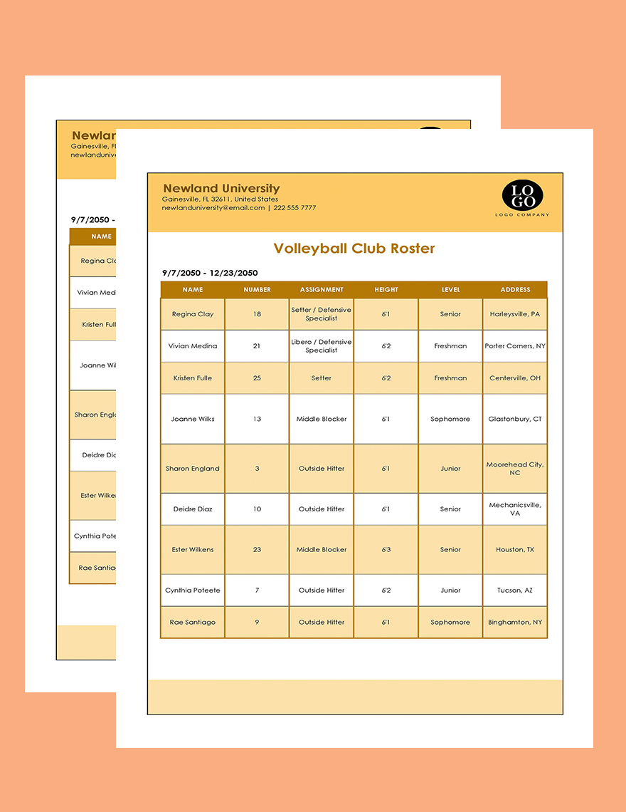 Free Volleyball Club Roster - Google Sheets, Excel | Template.net