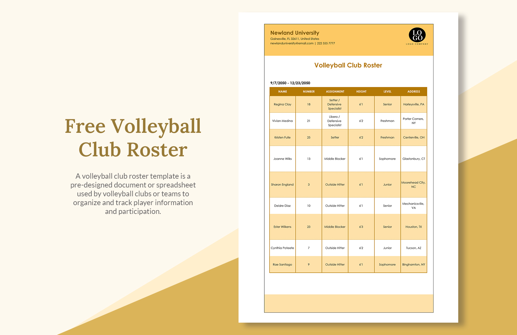 FREE Volleyball Roster Template Download In Excel Google Sheets 