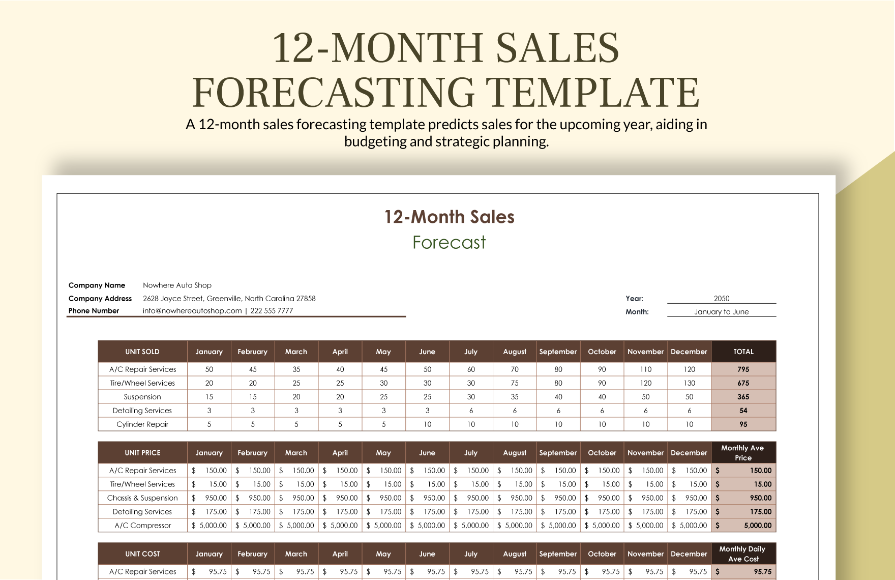 12 Month Sales Forecast Excel Template