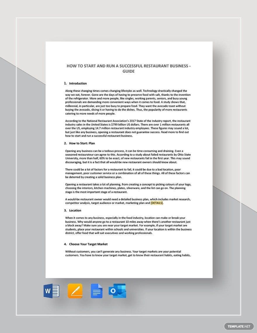 Free How To Start And Run A Successful Restaurant Business Guide Template Google Docs Word 