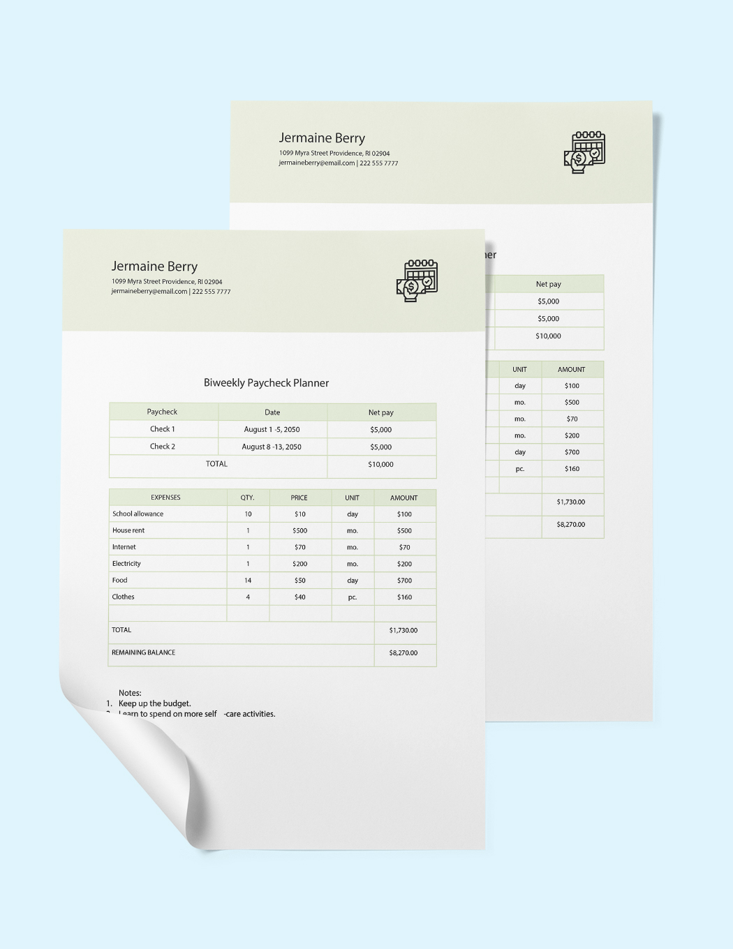 Free Bi weekly Paycheck Planner Template Google Docs Word Template