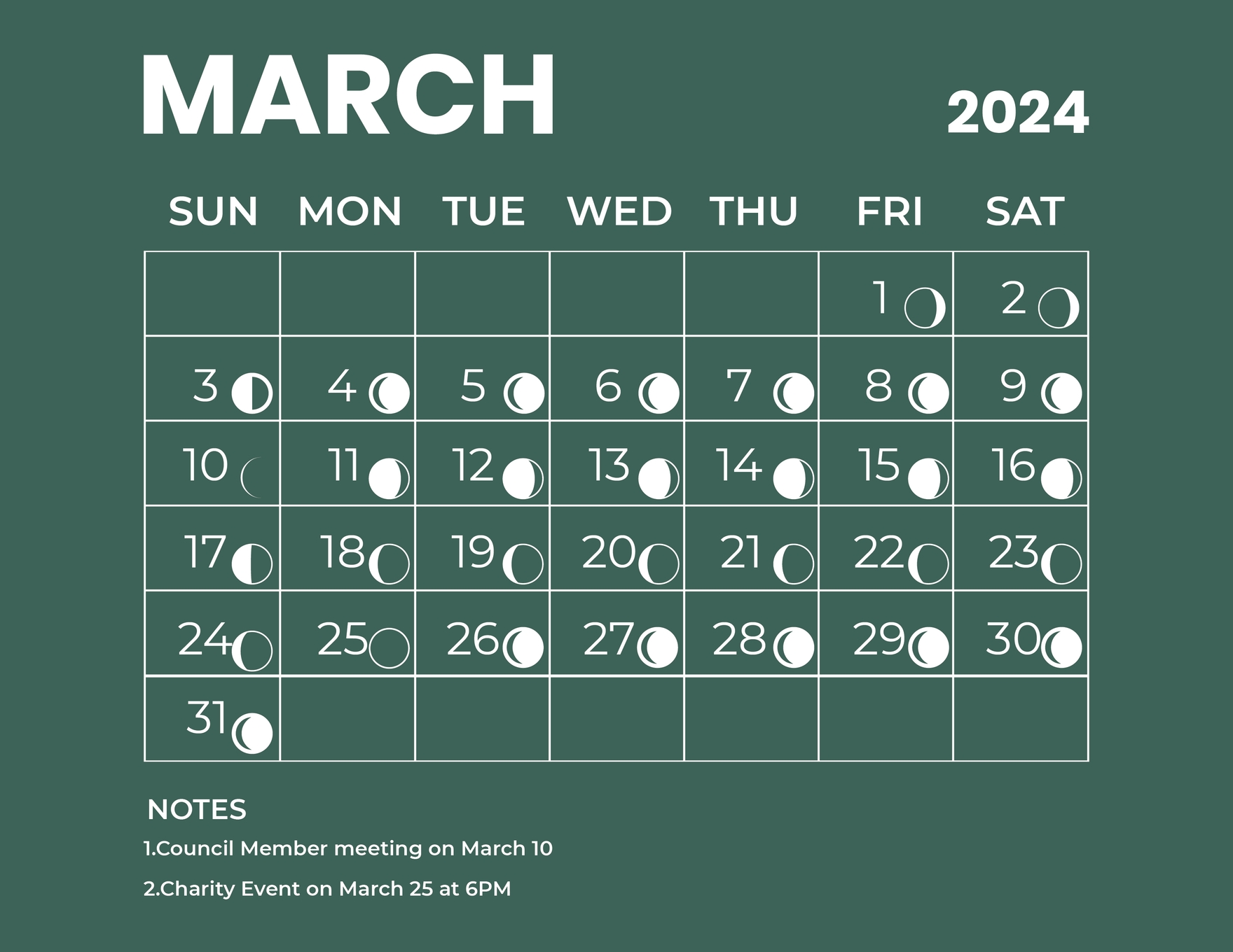 January 2023 Calendar Template With Moon Phases In PSD Illustrator 