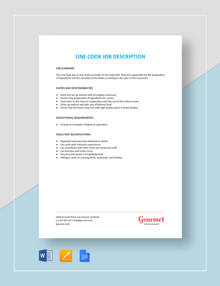 17+ Line Cook Job Description Templates - PDF, DOC