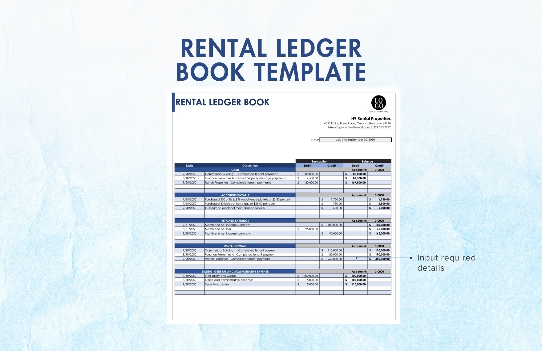 Rental Ledger Book Template in MS Excel, Google Sheets - Download ...