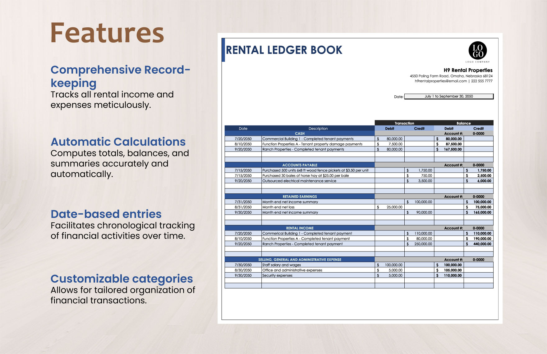 Rental Ledger Book Template in Excel, Google Sheets - Download ...