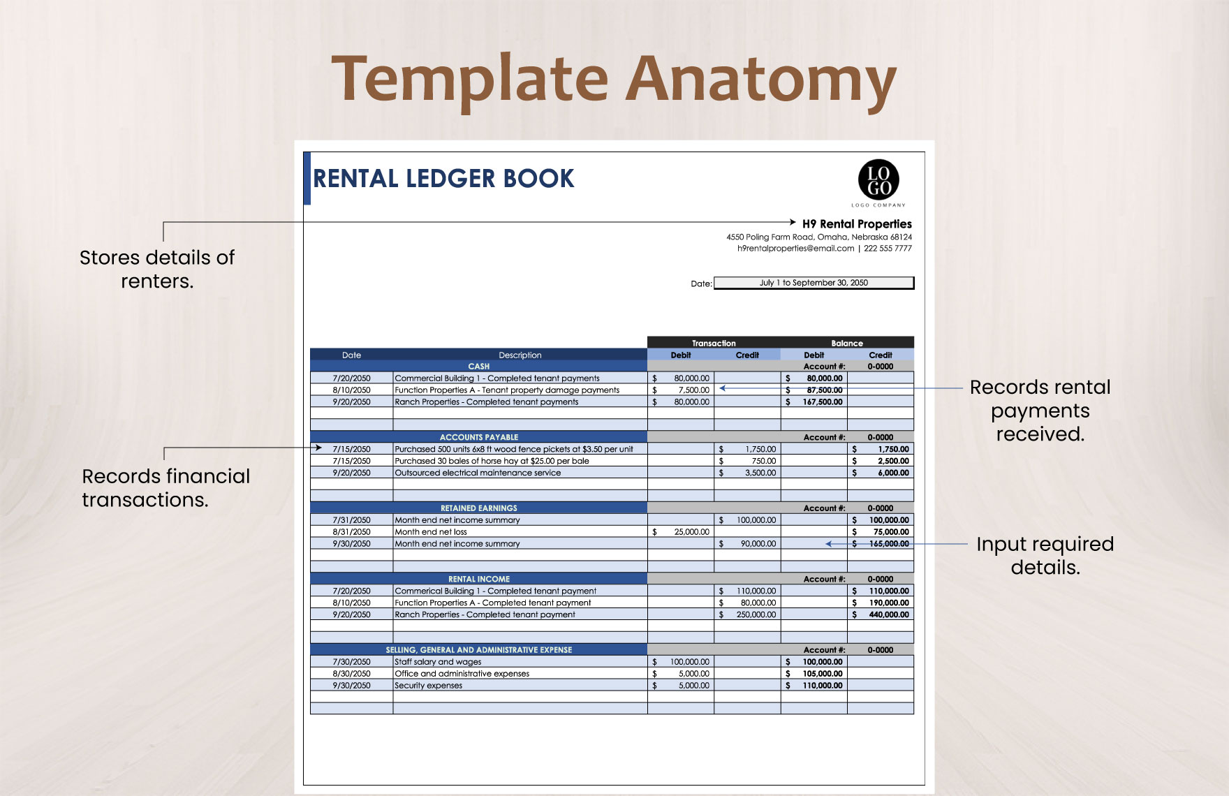 Rental Ledger Book Template in Excel, Google Sheets - Download ...