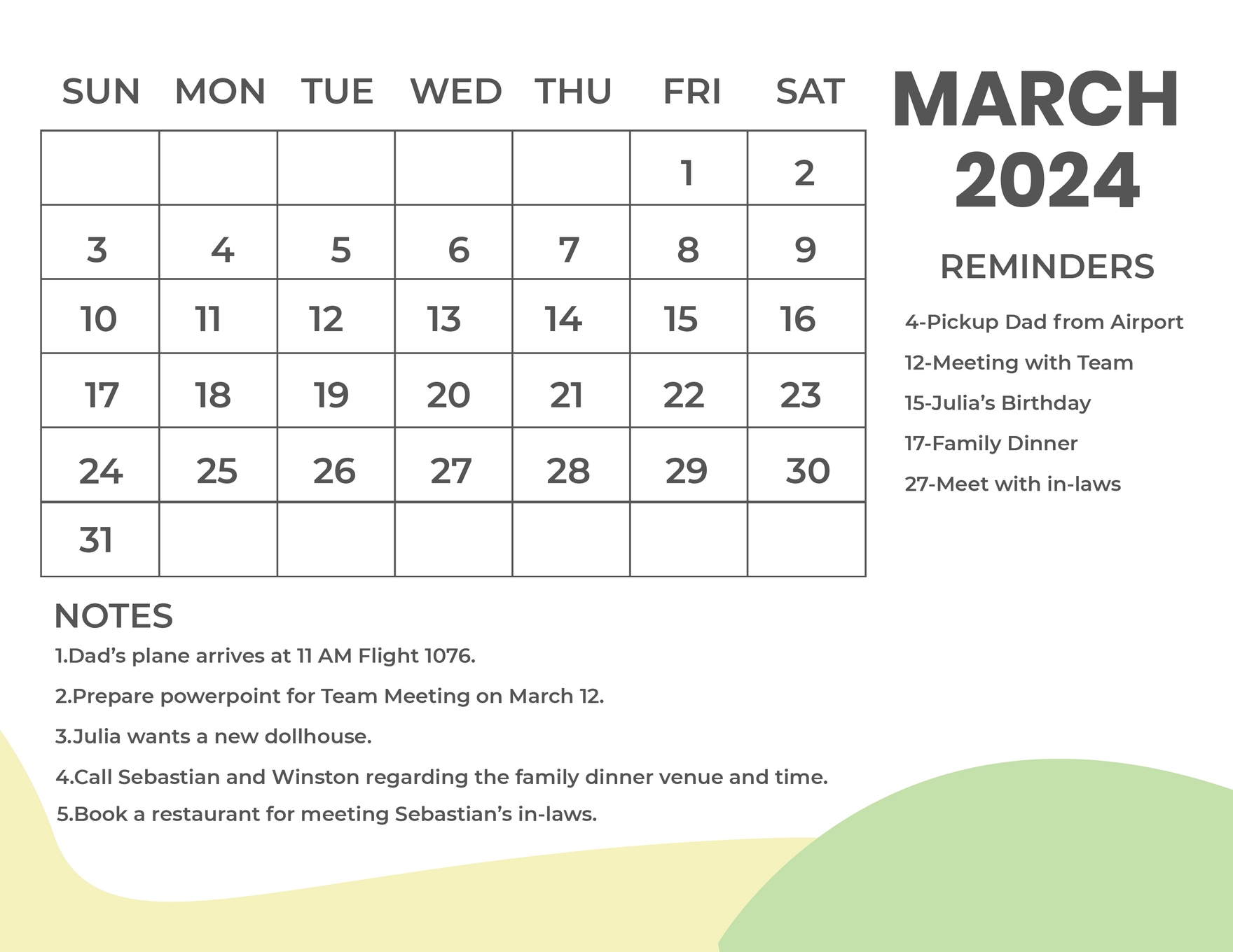 March 2024 Monthly Calendar EPS Illustrator JPG Word SVG 