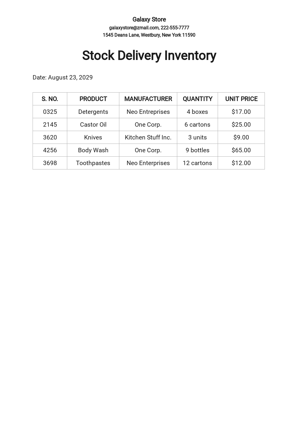 Stock Delivery Inventory List Template [Free PDF] - Word, Apple Pages ...