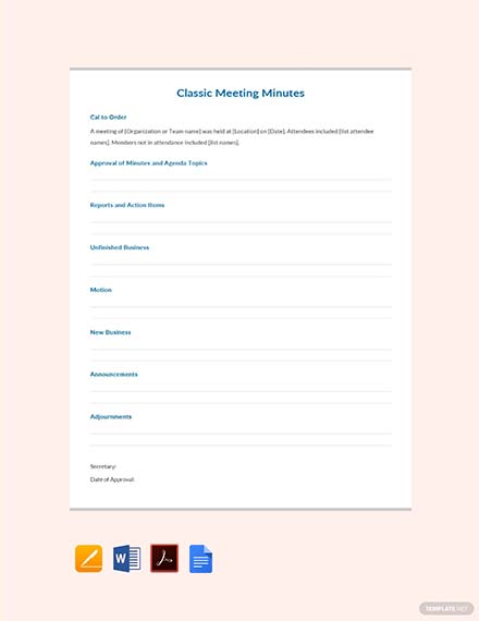 108+ FREE Meeting Minutes Templates - PDF | Word | Google Docs | Apple ...