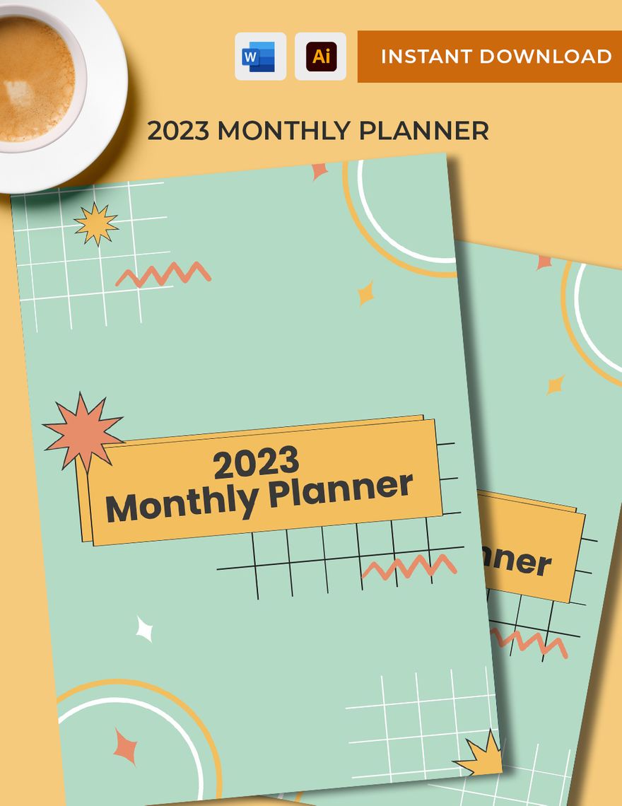 Free 2023 Monthly Planner Template Illustrator Word PDF Template