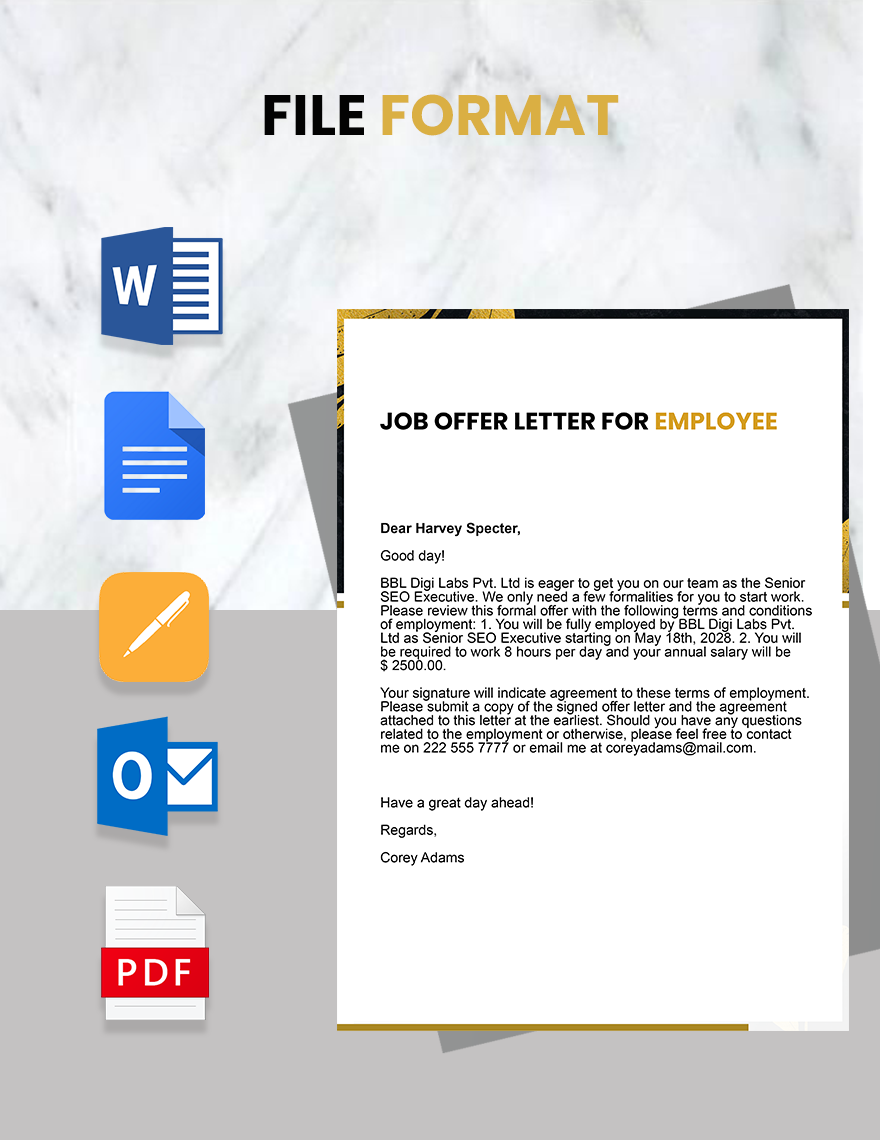 Job Offer Letter for Employee Template - Google Docs, Word, Apple Pages ...
