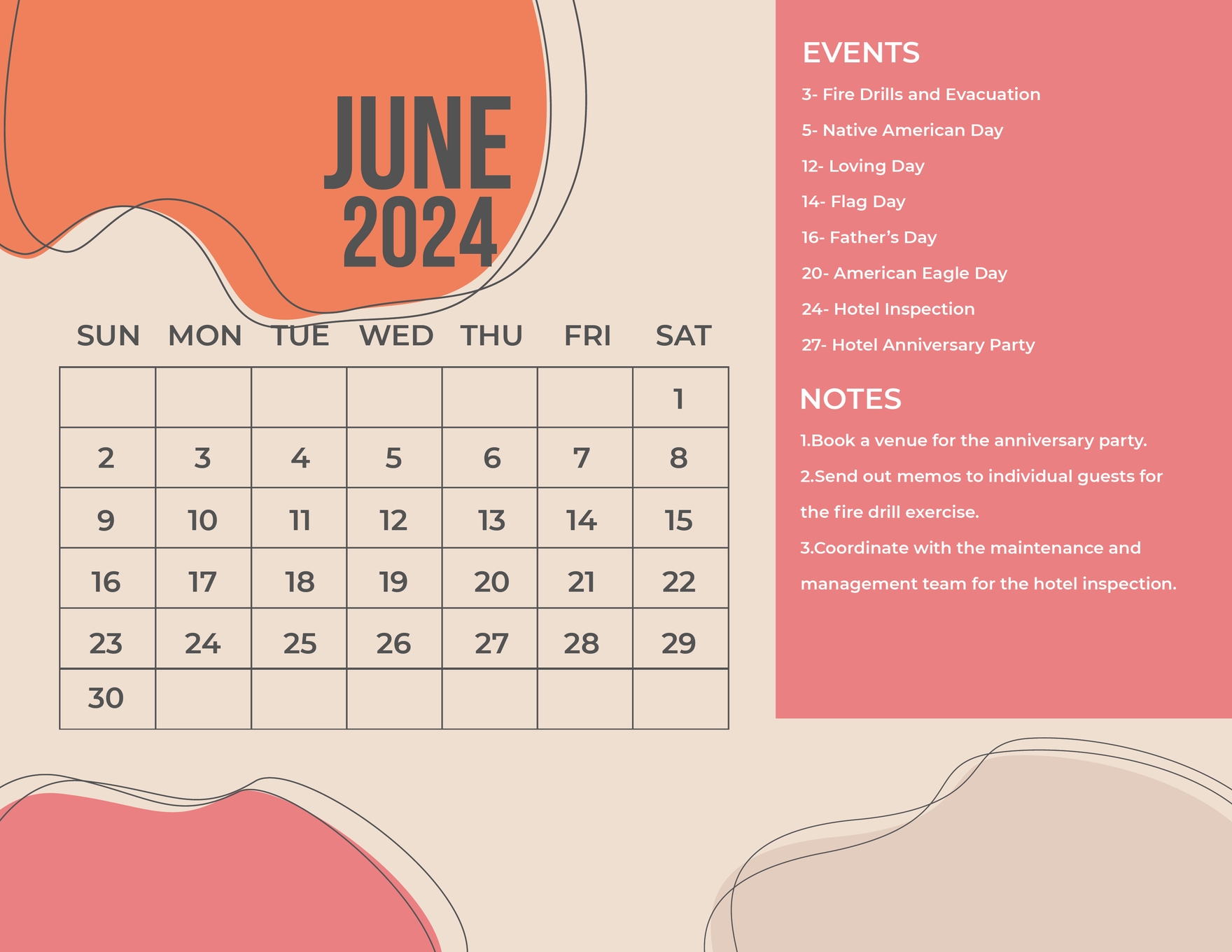 June 2024 Calendar Templates Design Free Download Template