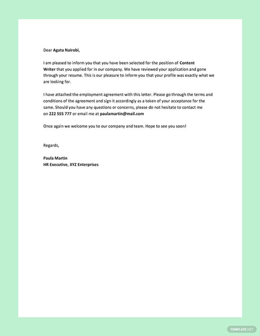 Simple Offer Letter Format - Google Docs, Word, PDF | Template.net