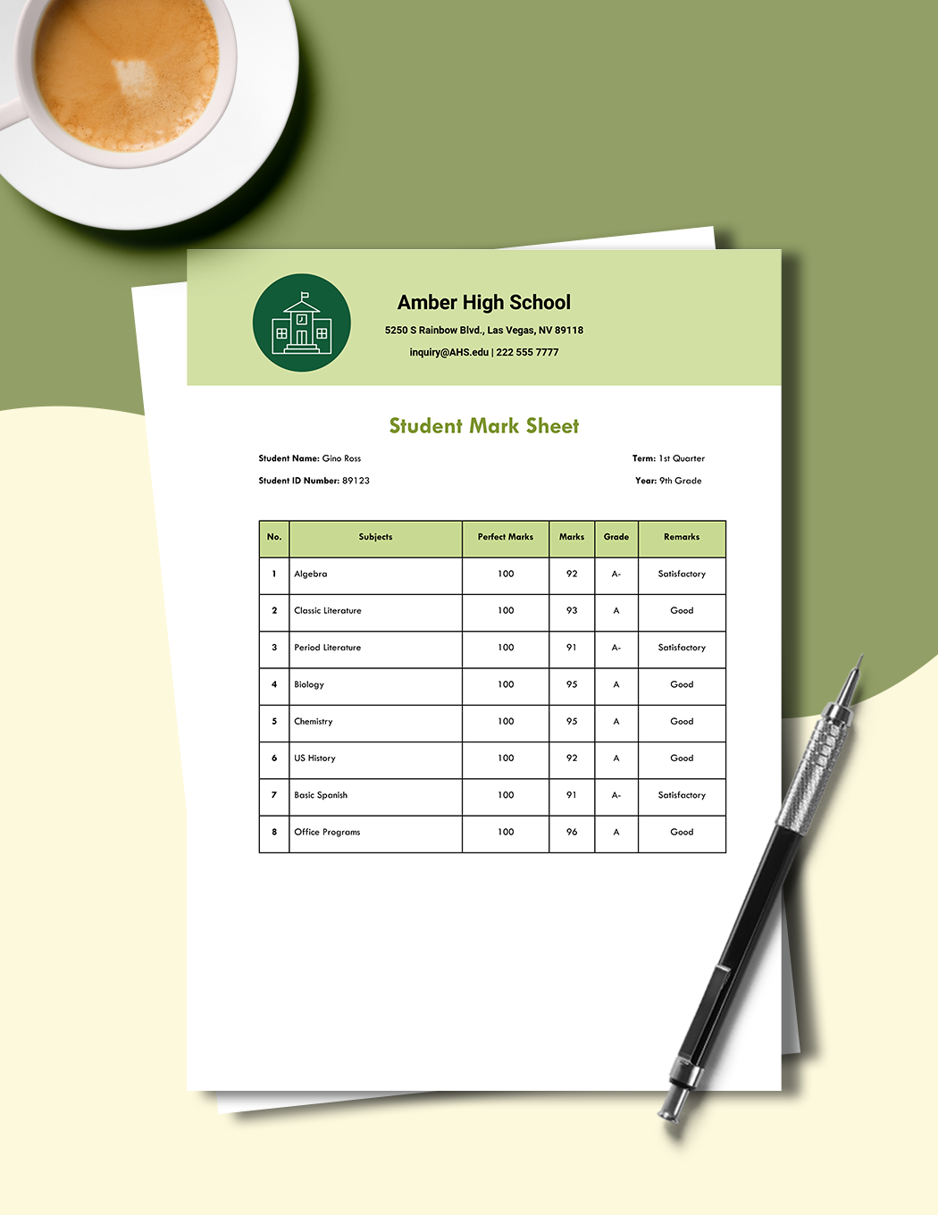 Free Student Mark Sheet Template Google Docs Word Template