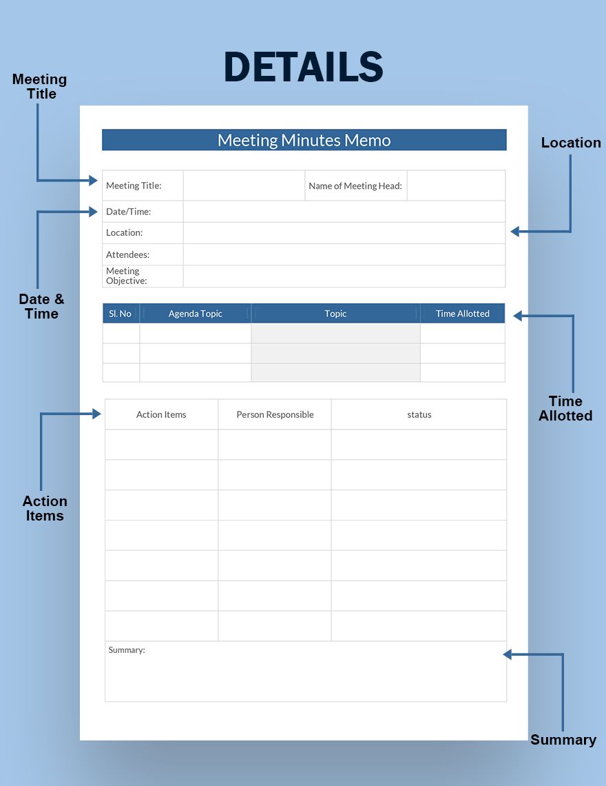 Meeting Minutes Memo Template - Word, Google Docs, PDF, Apple Pages ...