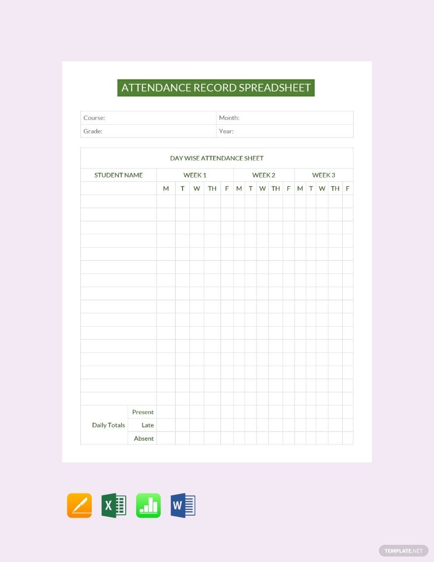 Attendance Record Spreadsheet Template Word Google Docs Excel 