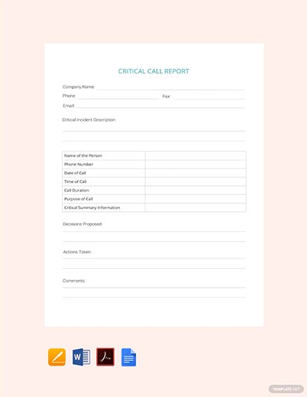 Phone Call Report Template