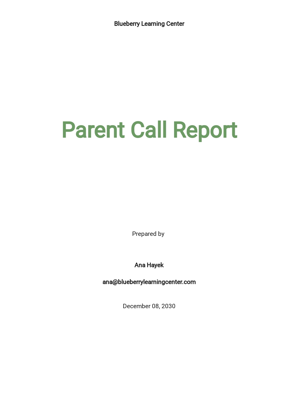 Parent Contact Report Template - Google Docs, Word | Template.net