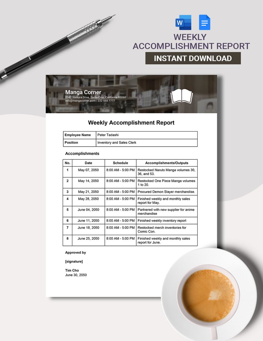 Weekly Accomplishment Report Template Download In Word Google Docs 