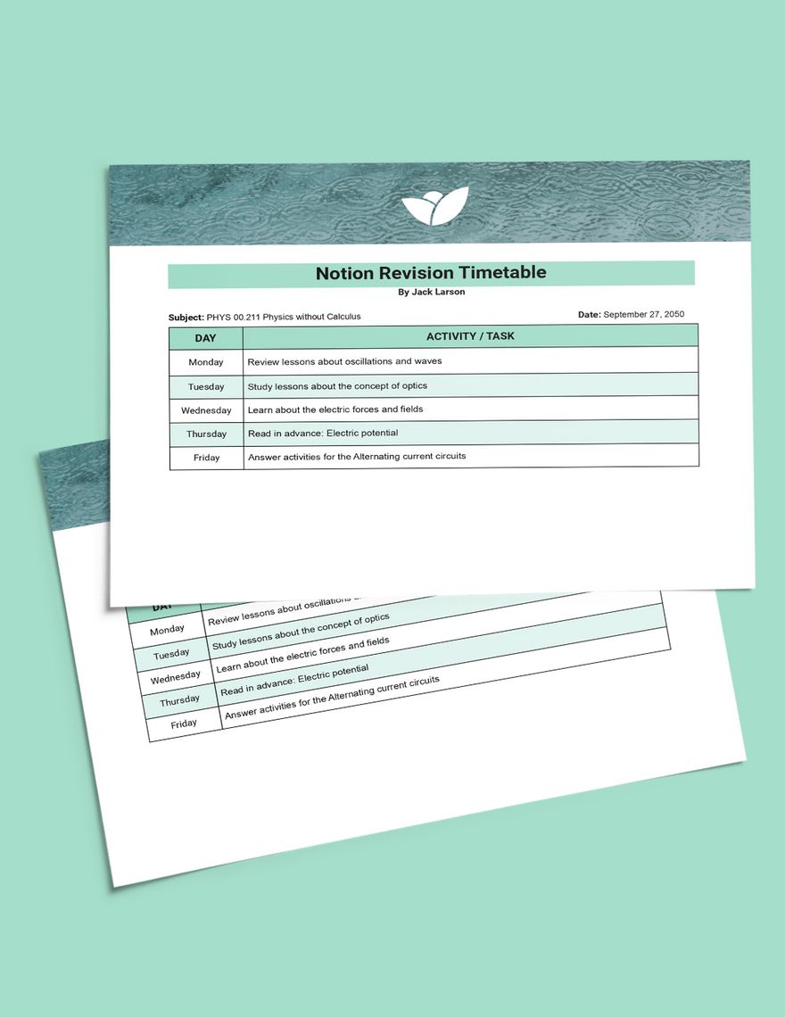Free Notion Revision Timetable Template Google Docs Excel Word 