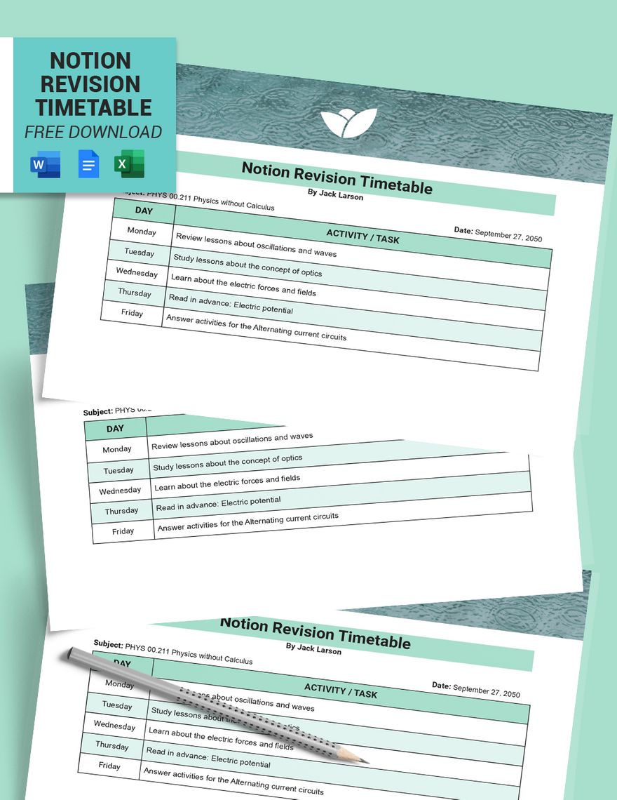 Notion Revision Timetable Template Download In Word Google Docs 