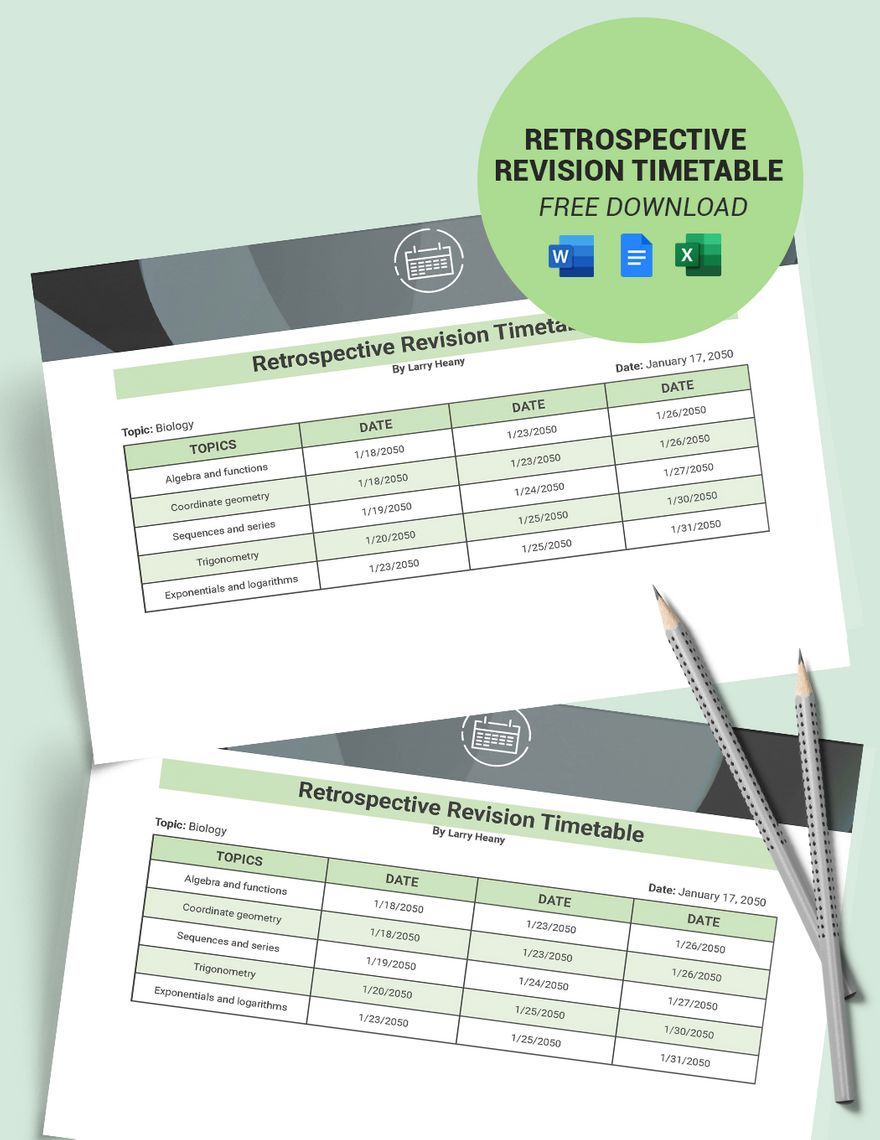 Free Retrospective Revision Timetable Google Docs Excel Word 
