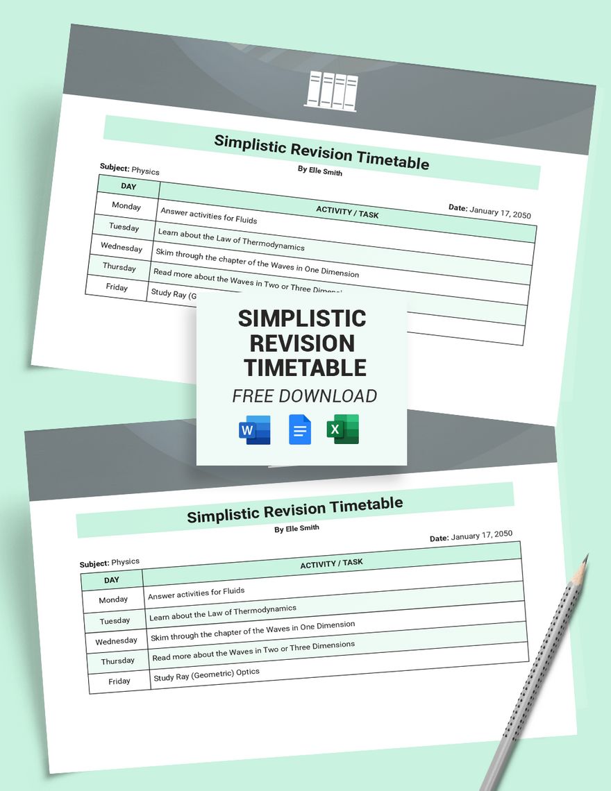 Simplistic Revision Timetable Download In Word Google Docs Excel 