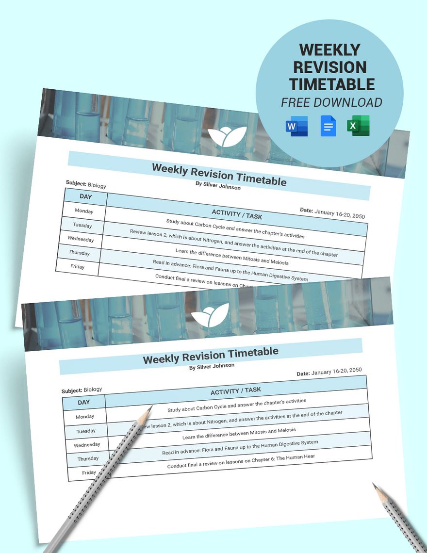 Free Weekly Revision Timetable Template Download In Word Google Docs 