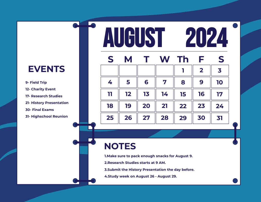August Calendar 2024 Template