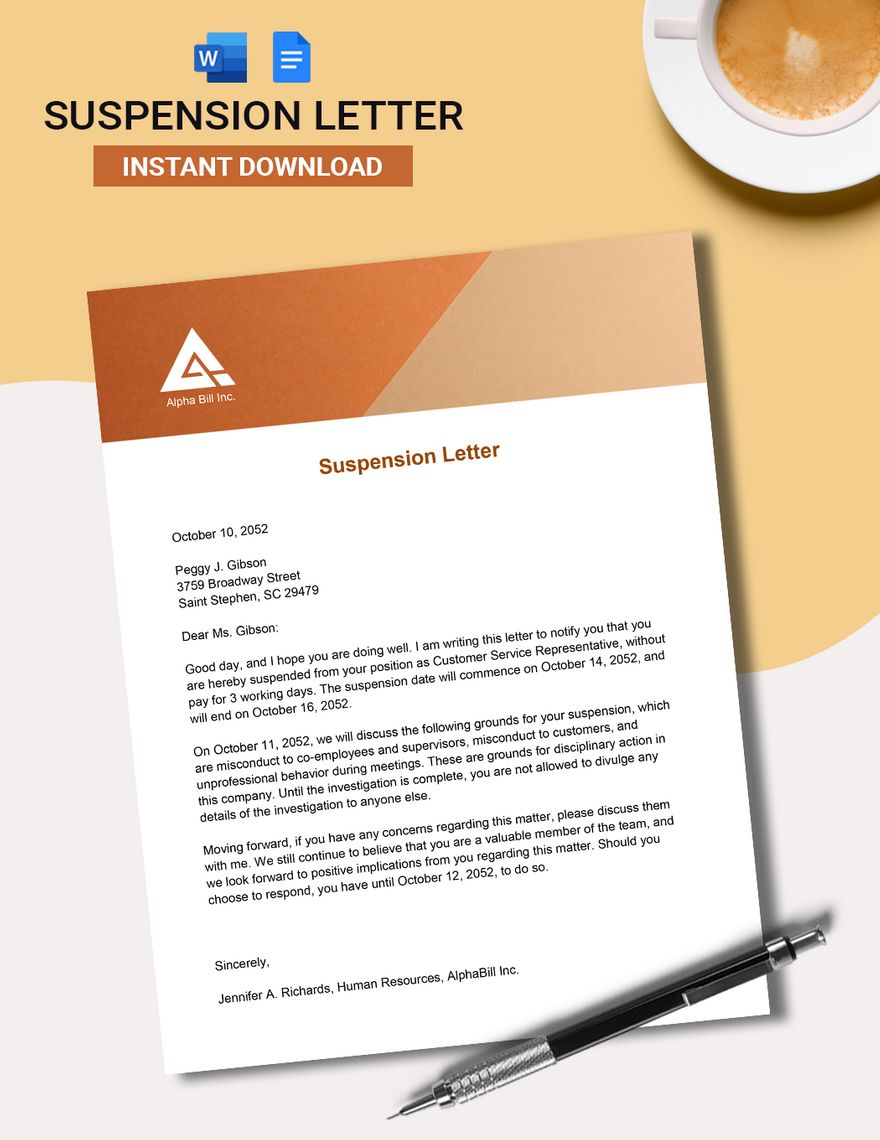 Suspension Letter To Employee In Word Google Docs Download Suspension Letter To Employee In Word Google Docs Download