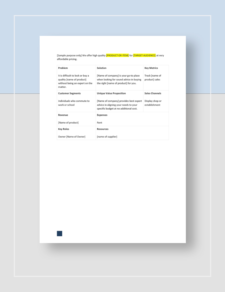 Lean Business Plan Template Google Docs Word Apple Pages Template