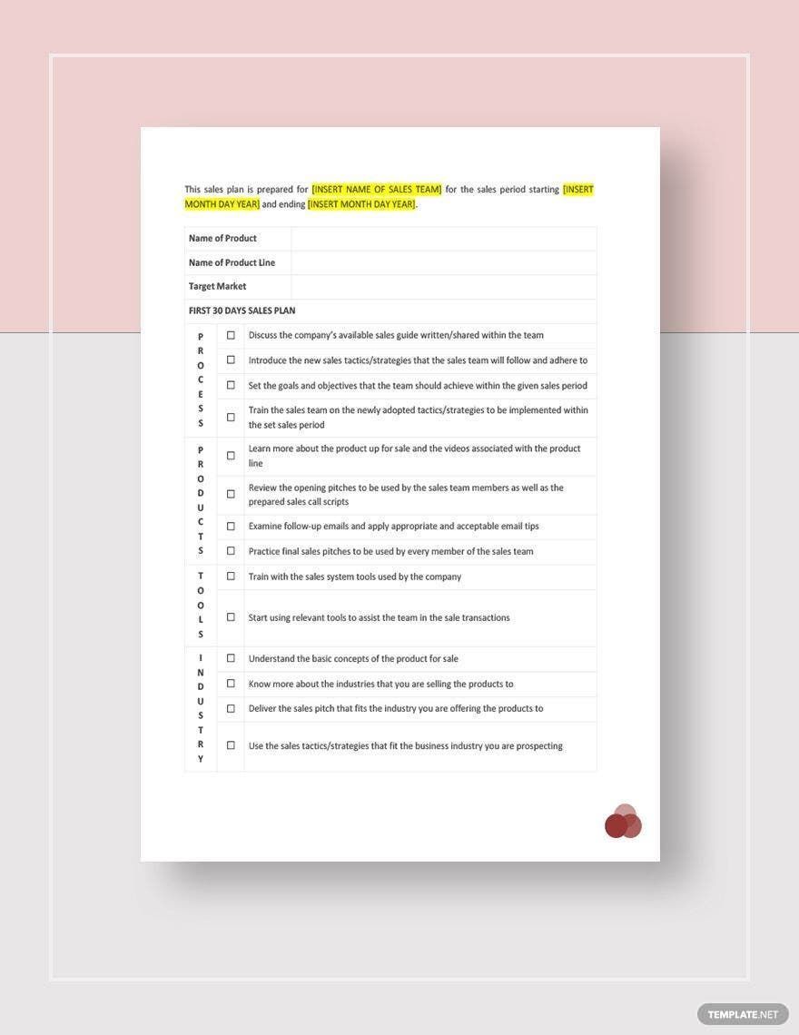 30 60 90 Day Sales Plan Word Templates Design Free Download Template