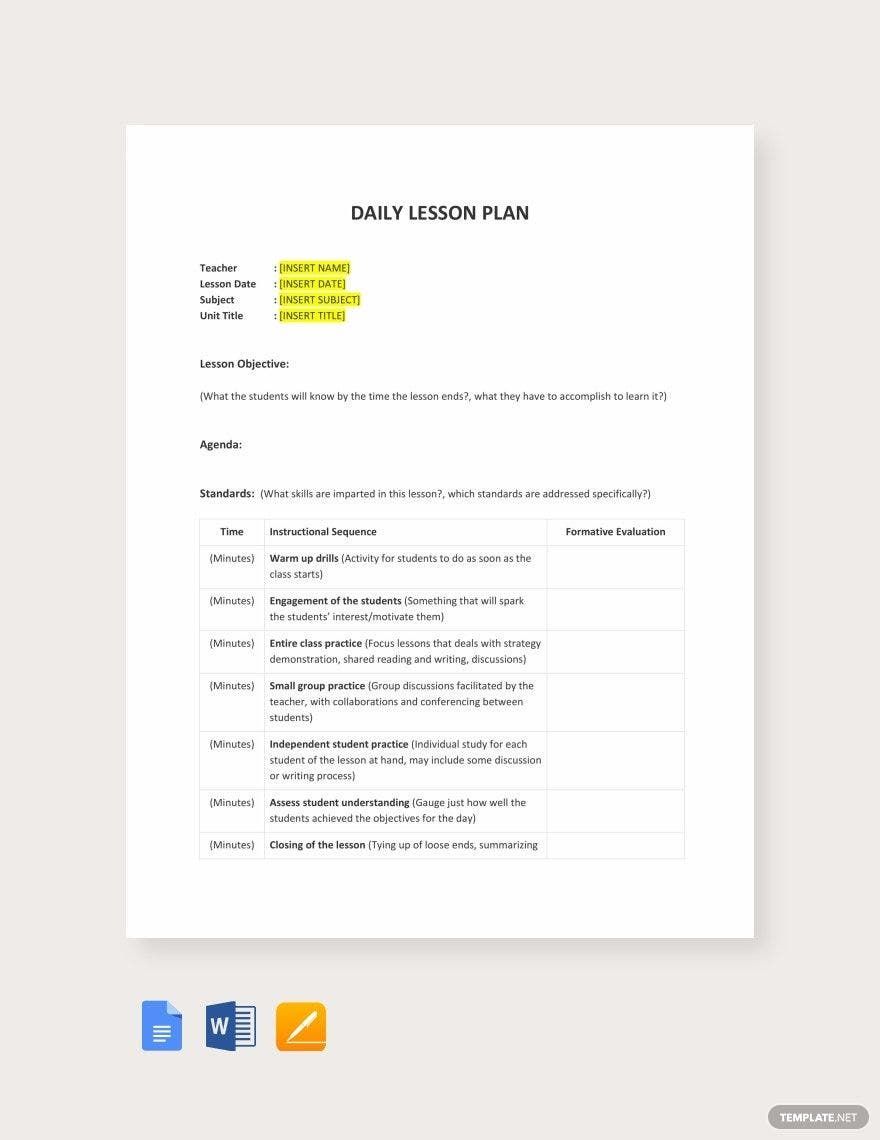 Sample Daily Lesson Plan Template Download In Word Google Docs 