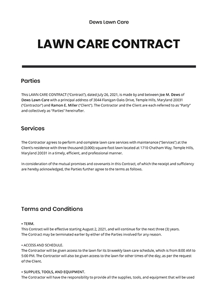 FREE Lawn Care Contract Template Download In Word Google Docs PDF 