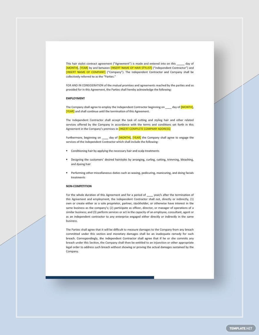 Hair Stylist Contract Template Google Docs Word Apple Pages 