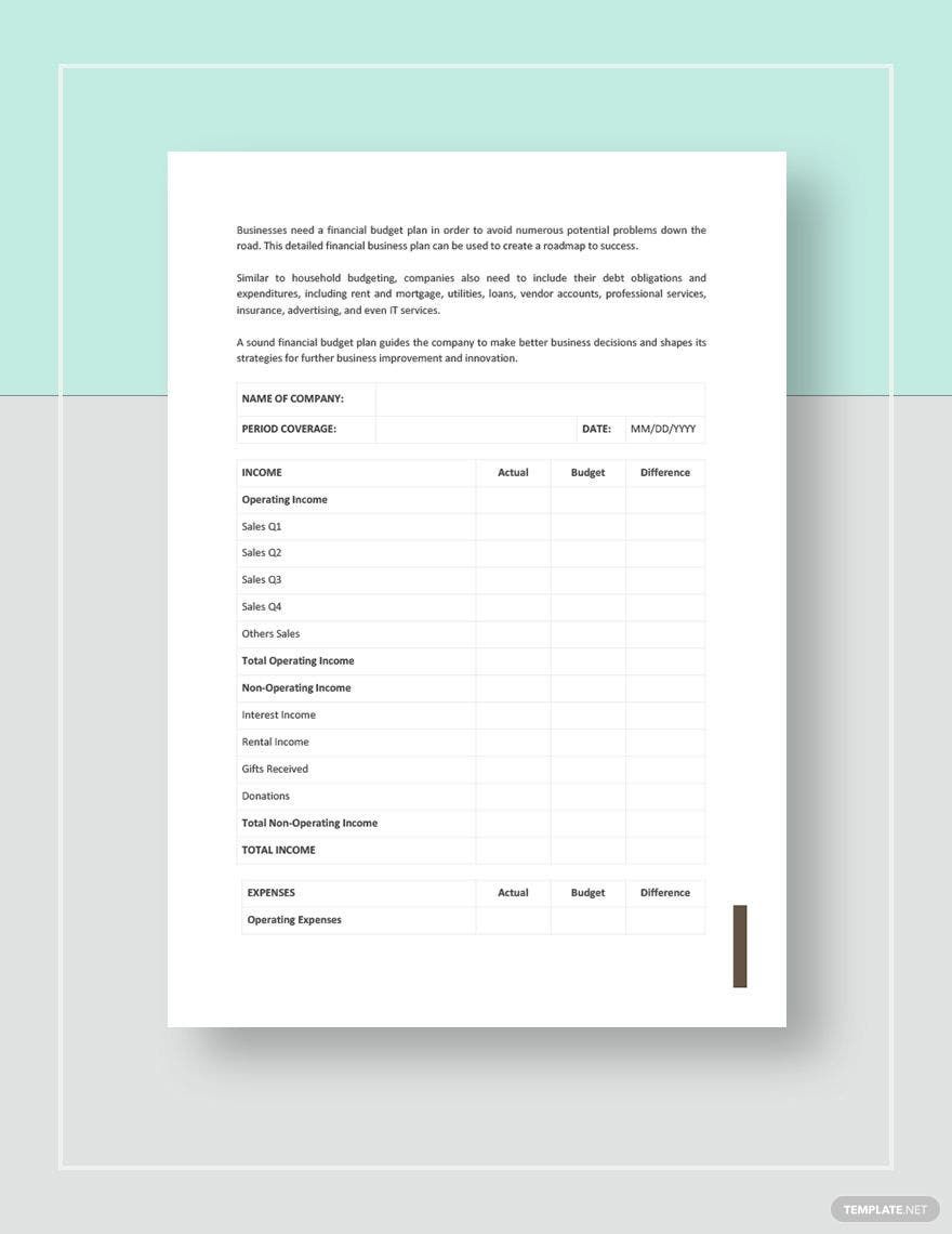 Financial Budget Plan Template Google Docs Word Apple Pages 