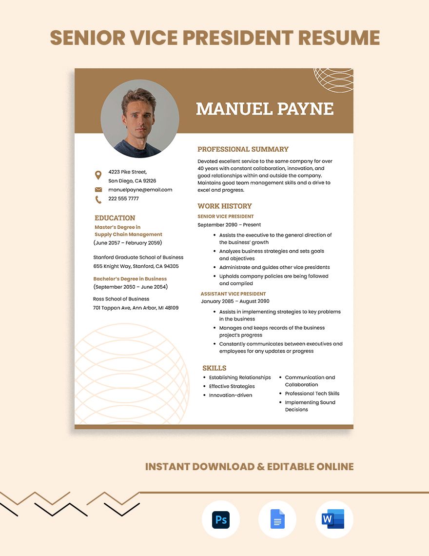 Executive Vice President Resume Template - Edit Online & Download ... Executive Vice President Resume Template - Edit Online & Download ...