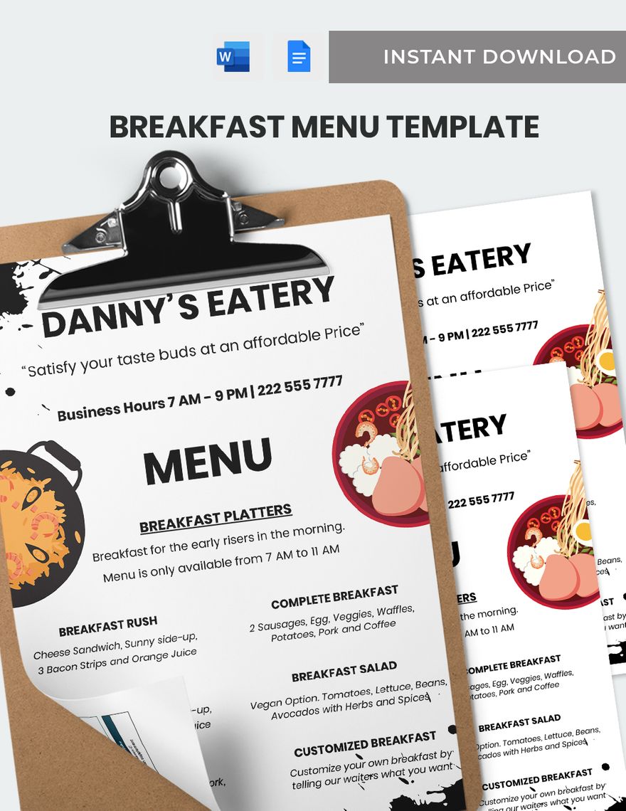 Breakfast Menu Template Download In Word Illustrator PSD Template Breakfast Menu Template Download In Word Illustrator PSD Template