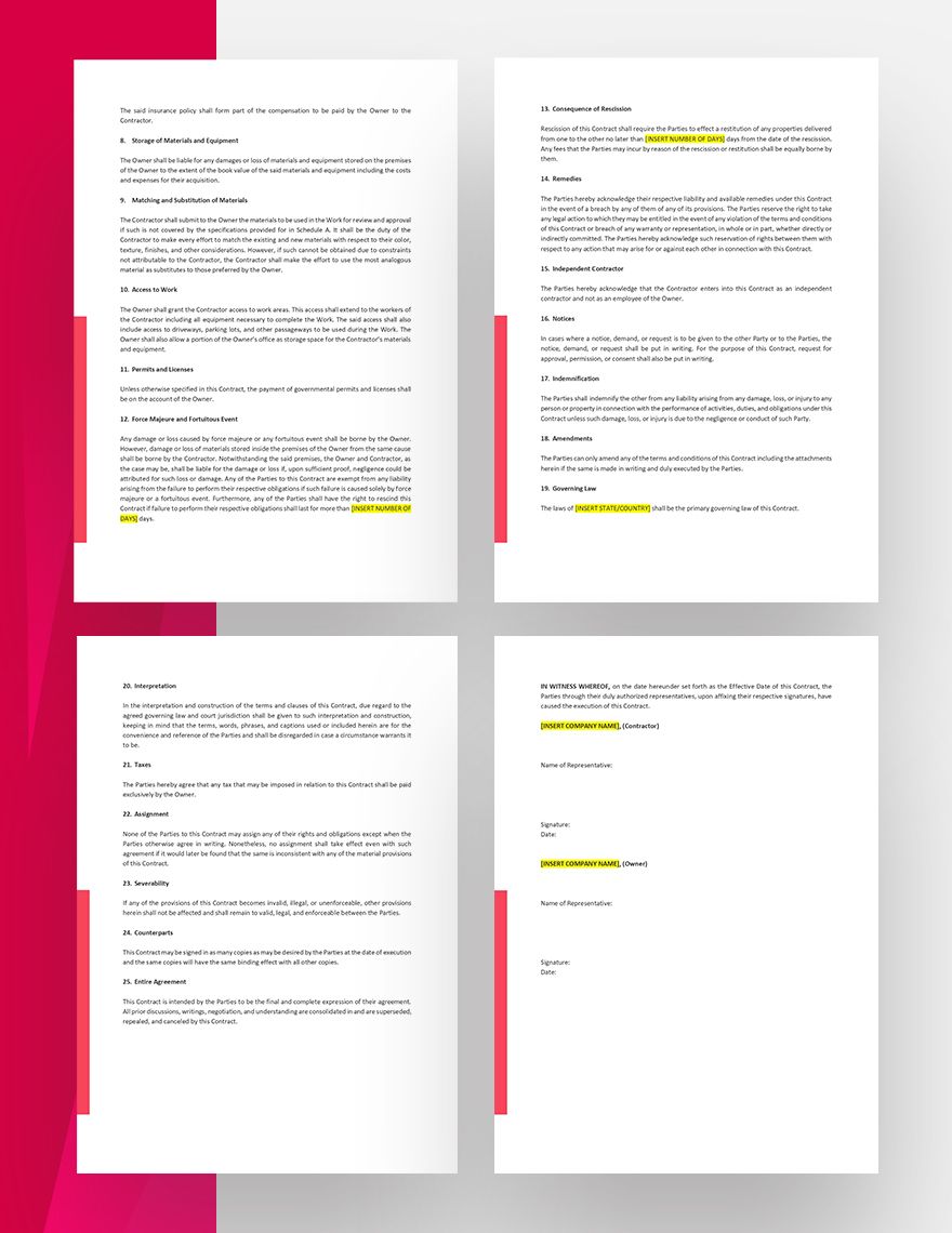Remodeling Contract Template - Google Docs, Word, Apple Pages ...
