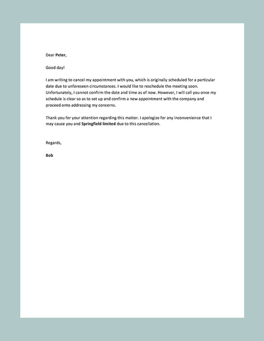 Doctor Appointment Cancellation Letter Template Google Docs Word 