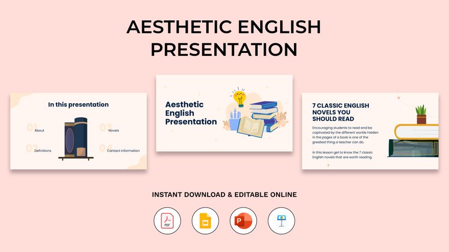 Aesthetic English Presentation Download In PDF PowerPoint Google Slides Apple Keynote 