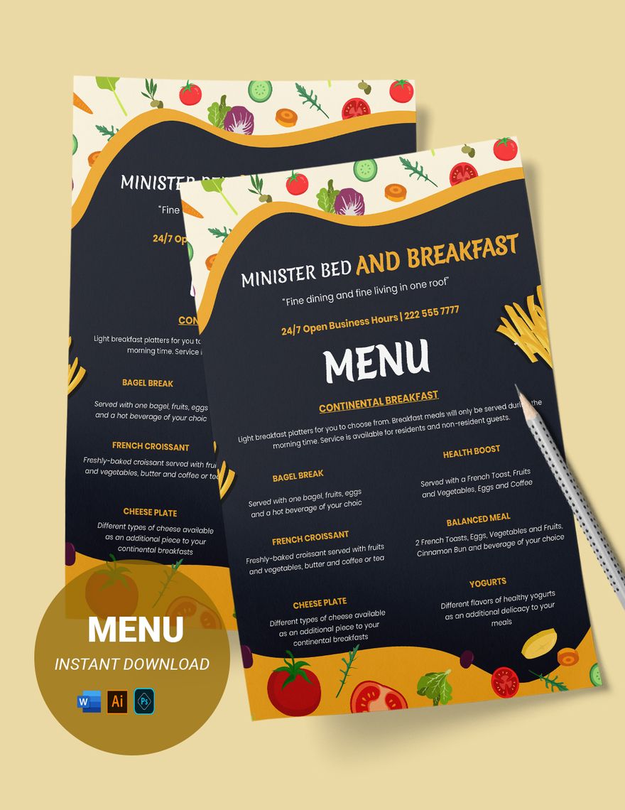 Continental Breakfast Menu Download In Word Illustrator PSD 